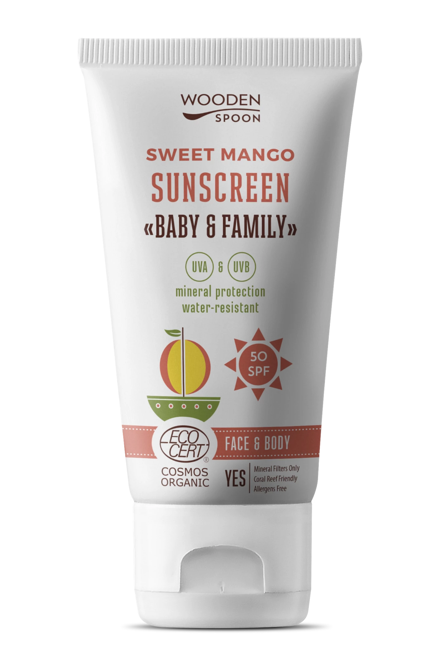Wooden Spoon Bio naptej és testápoló mangóval SPF50 (150 ml)